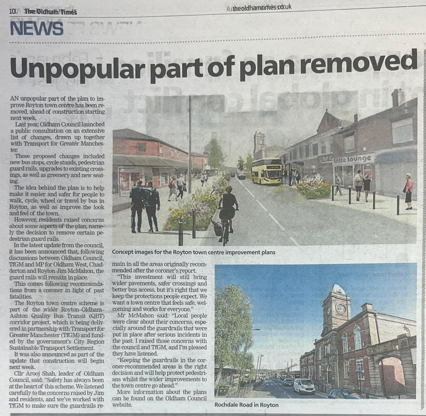 Update: TfGM proposals for Royton Town Centre changed to retain ...